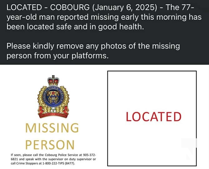 Update - Cobourg Police - Missing Person in Cobourg Found Safe - Today's Northumberland - Your ...